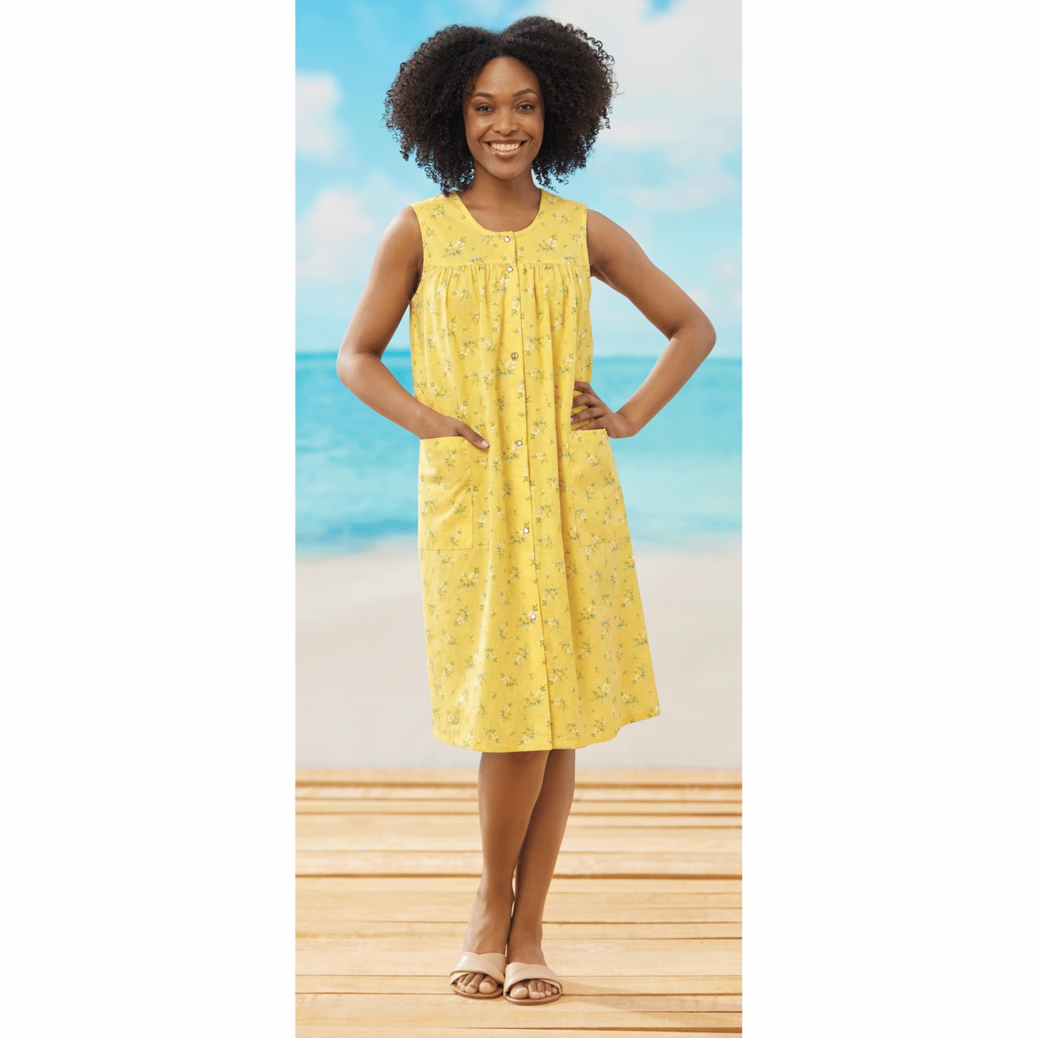 Sleeveless Woven Cotton Shift Dress with Pockets | Essentials